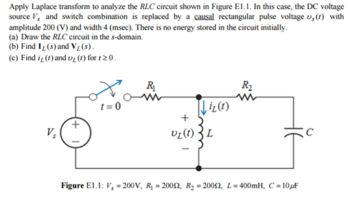 Solved Apply Laplace transform to analyze the RLCcircuit | Chegg.com