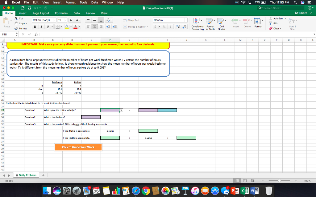 Solved Excel File Edit View Insert Format Tools Data Window | Chegg.com