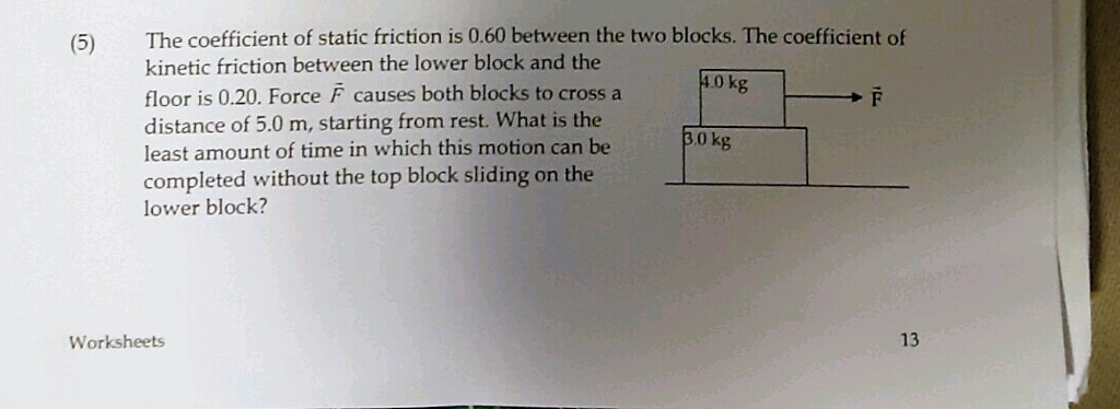 Solved The coefficient of static friction is 0.60 between | Chegg.com