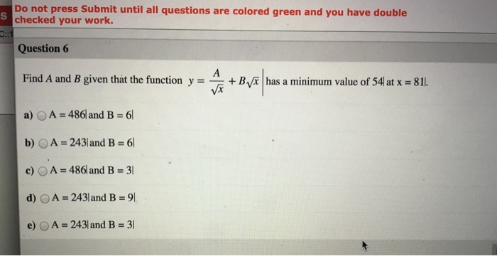 Solved Find A and B given that the function y = A/squareroot | Chegg.com
