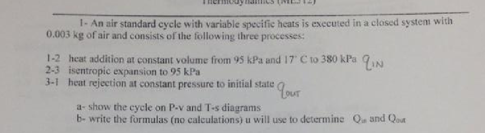 Solved I- An air standard cycle with variable specific heats | Chegg.com