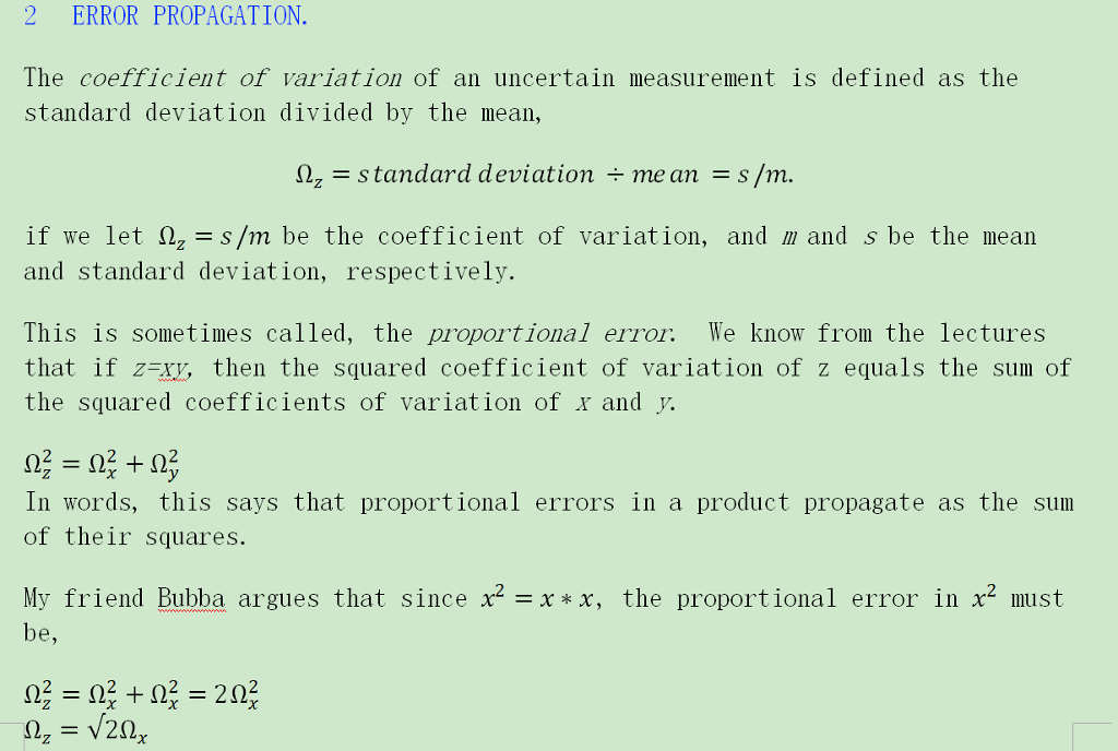 Solved 2 ERROR PROPAGATION. The coefficient of variation of | Chegg.com