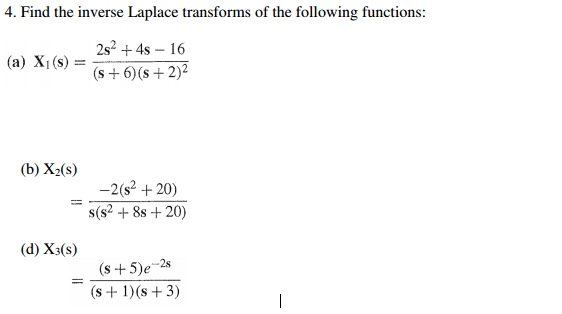 Solved Find the inverse Laplace transforms of the following | Chegg.com
