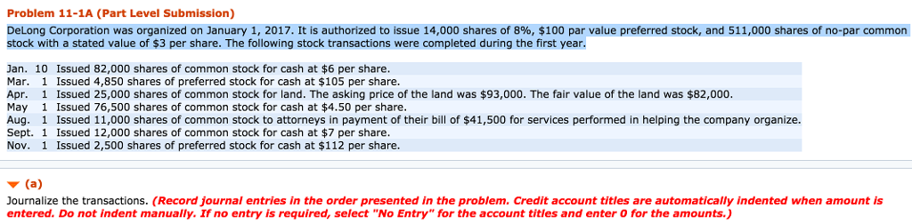 Solved Problem 11-1A (Part Level Submission) DeLong | Chegg.com