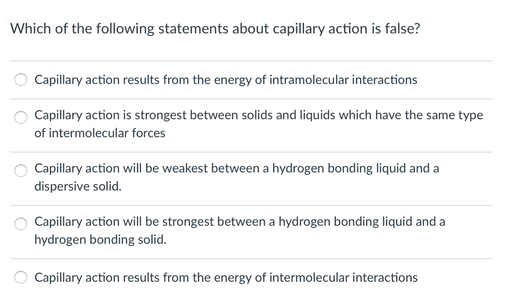 Solved Which of the following statements about capillary | Chegg.com