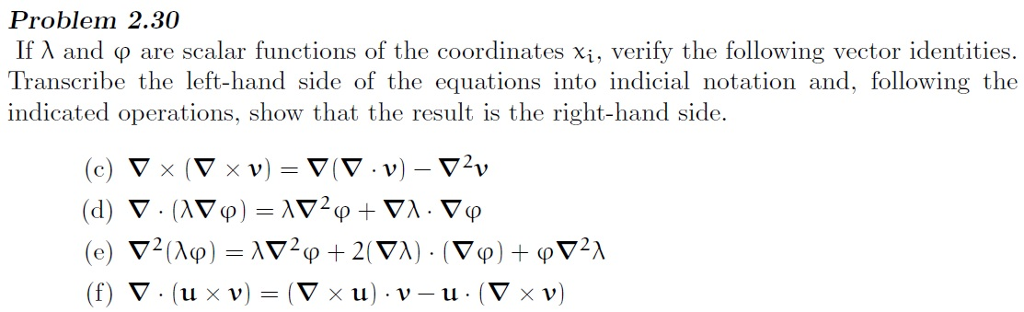 Solved Problem 2.30 If λ and φ are scalar functions of the | Chegg.com