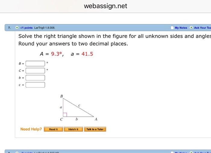 Solved Solve the right triangle shown in the figure for all | Chegg.com