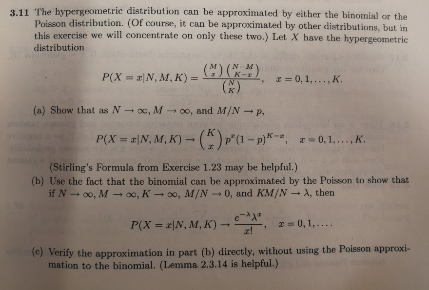 Solved 3 11 The Hypergeometric Distribution Can Be