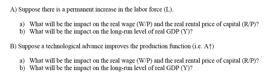 Solved A) Suppose there is a permanent increase in the labor | Chegg.com