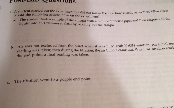 Solved A student carried out the experiment but did not | Chegg.com