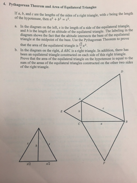 Solved Pythagorean Theorem and Area of Equilateral Triangles | Chegg.com