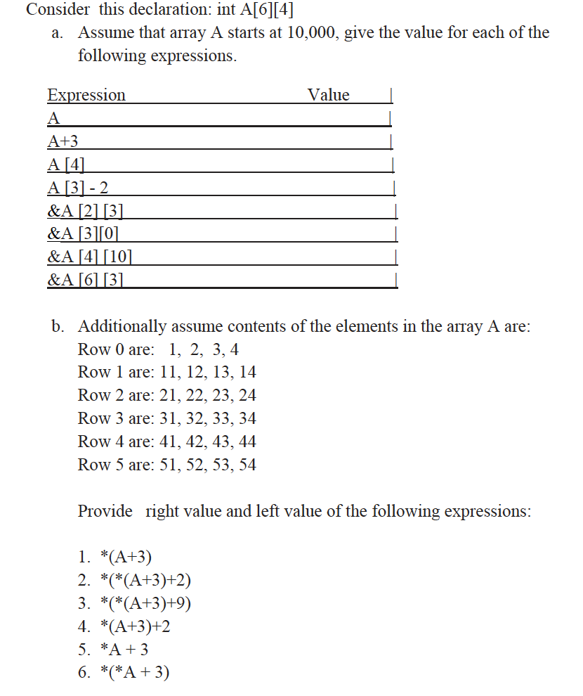 Solved Consider this declaration: int A[6][4] a. Assume | Chegg.com