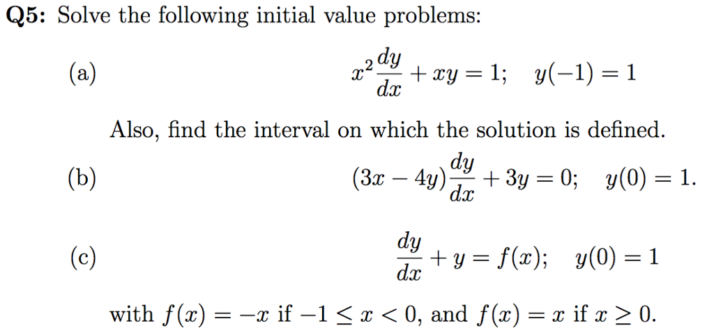 Solved Solve the following initial value problems: (c) | Chegg.com