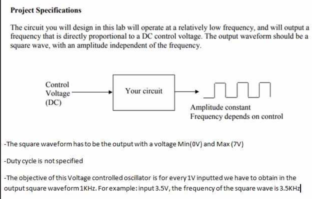 Solved Project Specifications The circuit you will design in | Chegg.com
