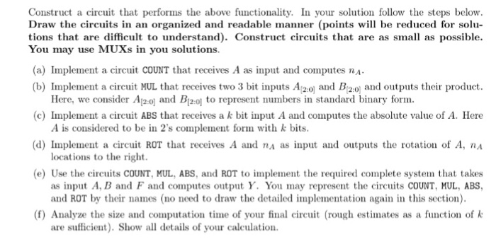 Solved Construct a circuit that performs the above | Chegg.com