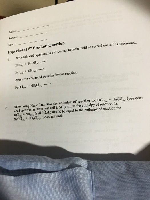 Solved Experiment #7 Pre-Lab Questions 1. Write balanced | Chegg.com
