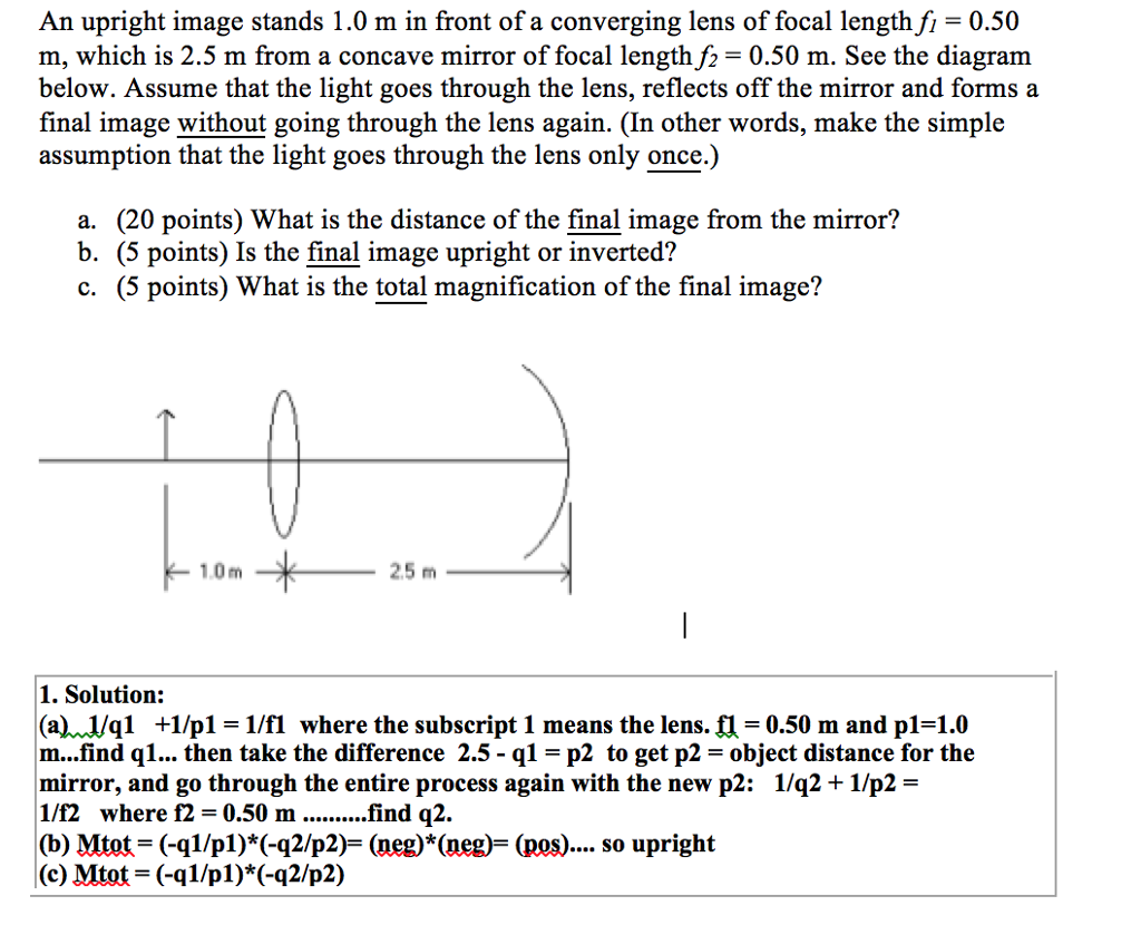 Solved An upright image stands 1.0 m in front of a | Chegg.com