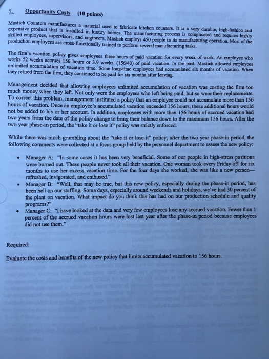 Mastich Counters manufactures a material used to | Chegg.com