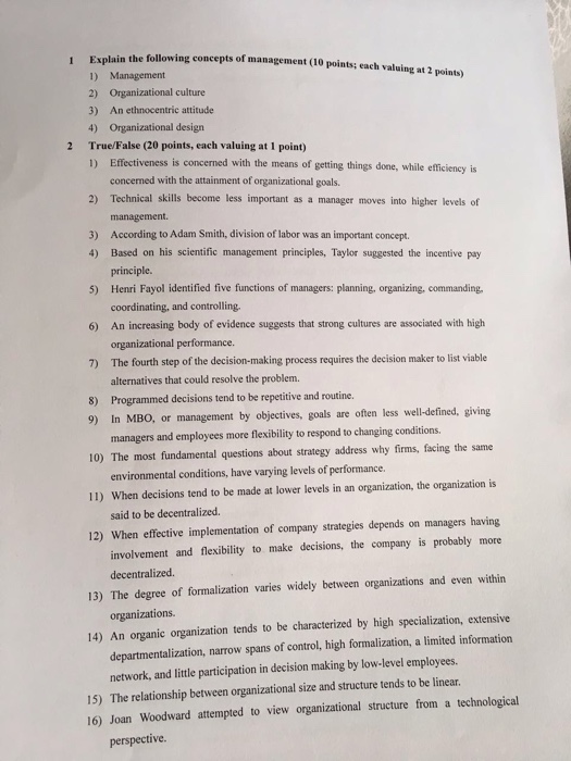 Solved Explain the following concepts of management | Chegg.com