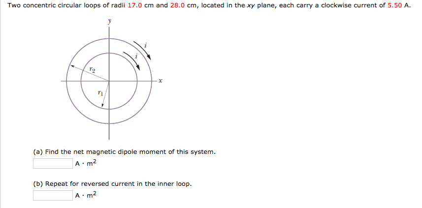 Solved Two concentric circular loops of radii 17.0 cm and | Chegg.com
