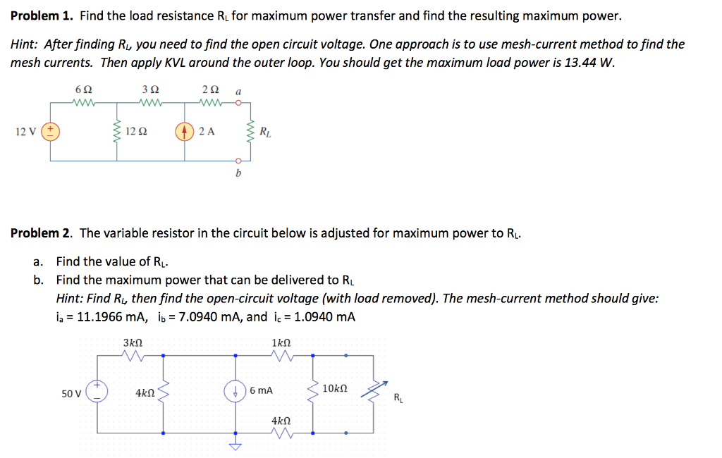 Solved Problem 1. Find the load resistance Ru for maximum | Chegg.com