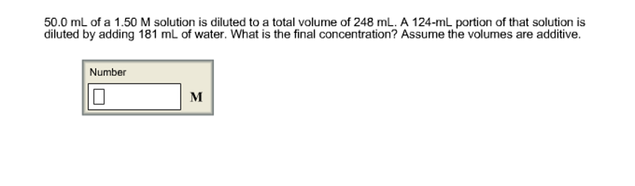 Solved 50.0 mL of a 1.50 M solution is diluted to a total | Chegg.com