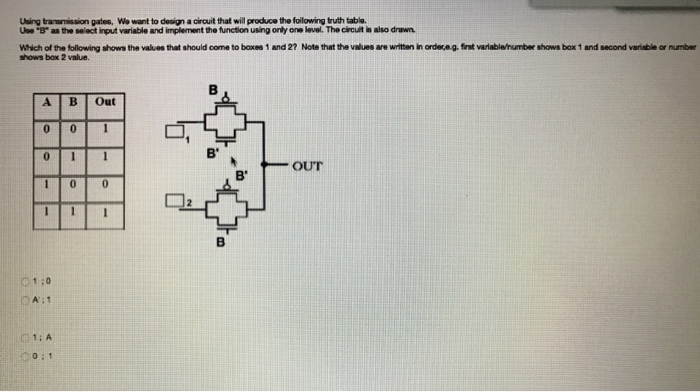 Solved Using transmission gates, we want to design a circuit | Chegg.com