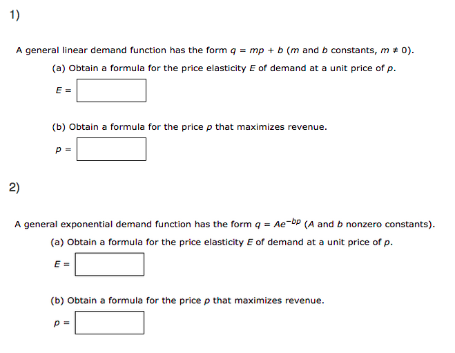 Solved A general linear demand function has the form q = mp | Chegg.com