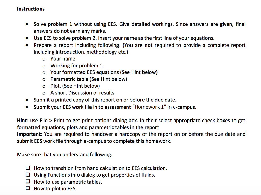 Solved Instructions Solve problem 1 without using EES. Give | Chegg.com