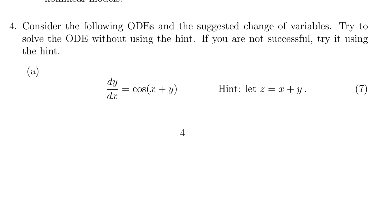 Solved Consider the following ODEs and the suggested change | Chegg.com