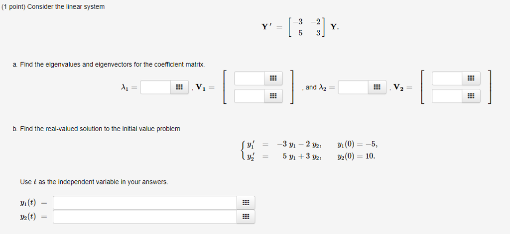 Solved (1 point) Consider the linear system 3 -21 Y. a. Find | Chegg.com
