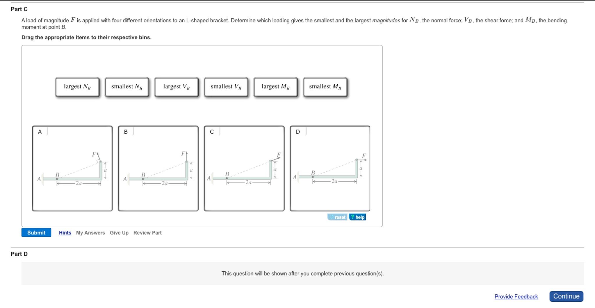 Solved A load of magnitude F is applied with four different | Chegg.com