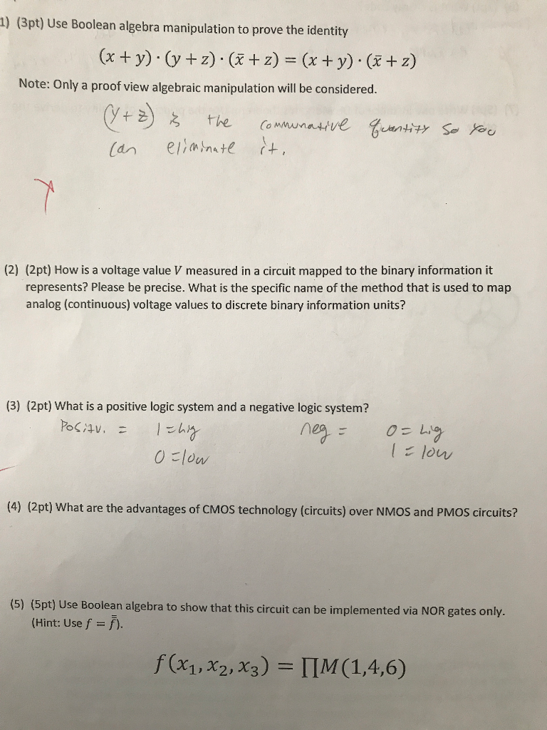Solved 1 (3pt) Use Boolean algebra manipulation to prove the | Chegg.com