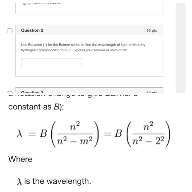 Solved Question 2 10 pts Use Equation (1) for the Balmer | Chegg.com