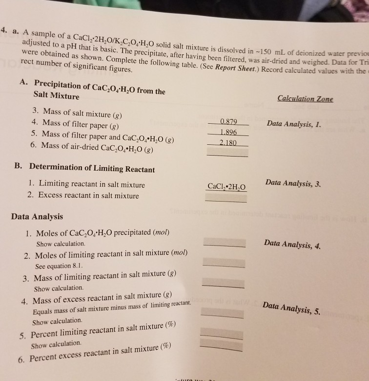 Solved 4. a. A sample of a CaCl 2H,0/K,C,o, H,0 solid salt | Chegg.com