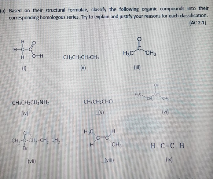 Solved (a) Based on their structural formulae, classify the | Chegg.com
