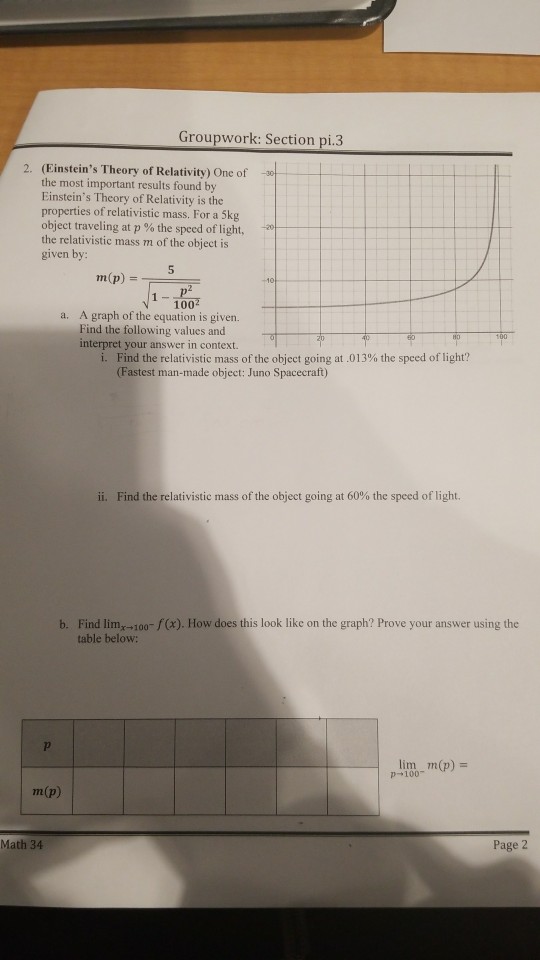 Solved Groupwork: Section pi.3 2. (Einstein's Theory of | Chegg.com