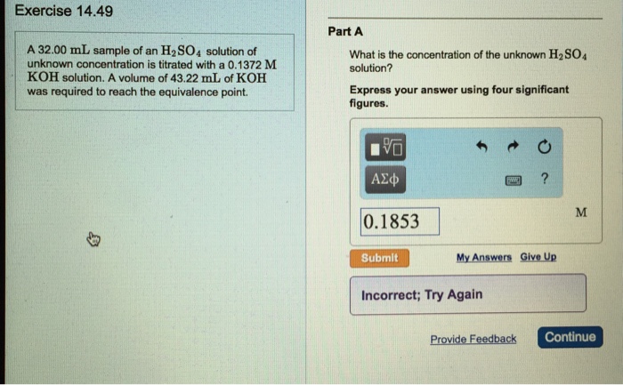 Solved Exercise 14.49 Part A A 32.00 mL sample of an H2SO4 | Chegg.com
