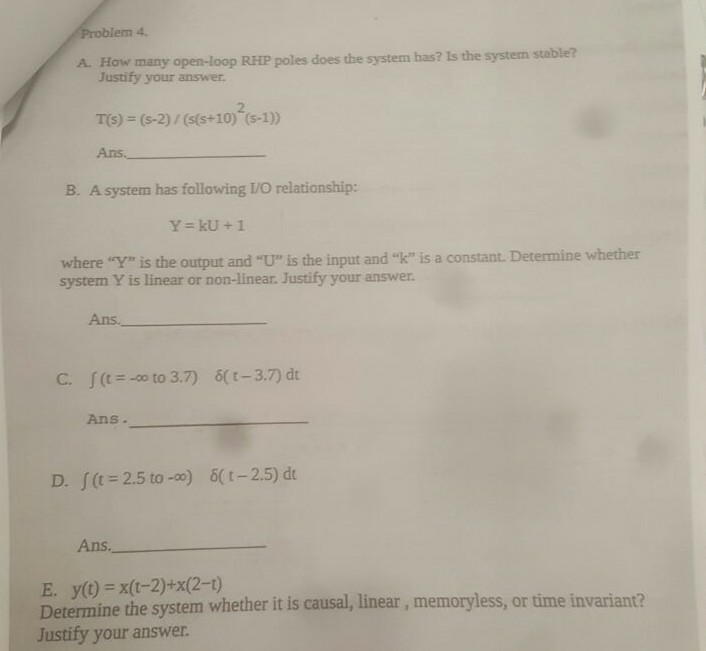 Solved lem 4. A. How many open-loop RHP poles does the | Chegg.com
