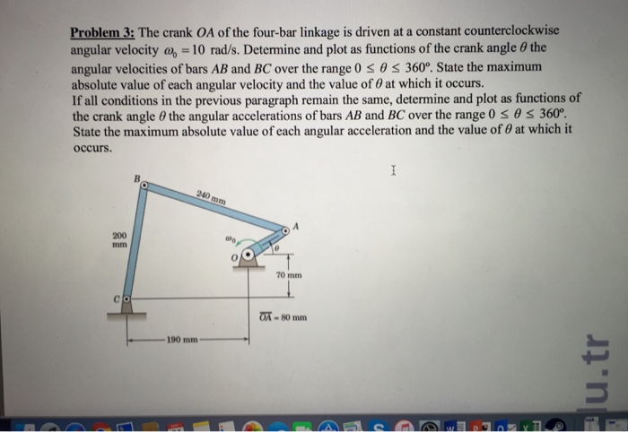 Solved The crank OA of the four-bar linkage is driven at a | Chegg.com