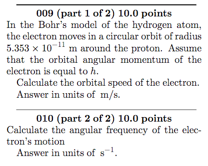Solved In the Bohr's model of the hydrogen atom, the | Chegg.com