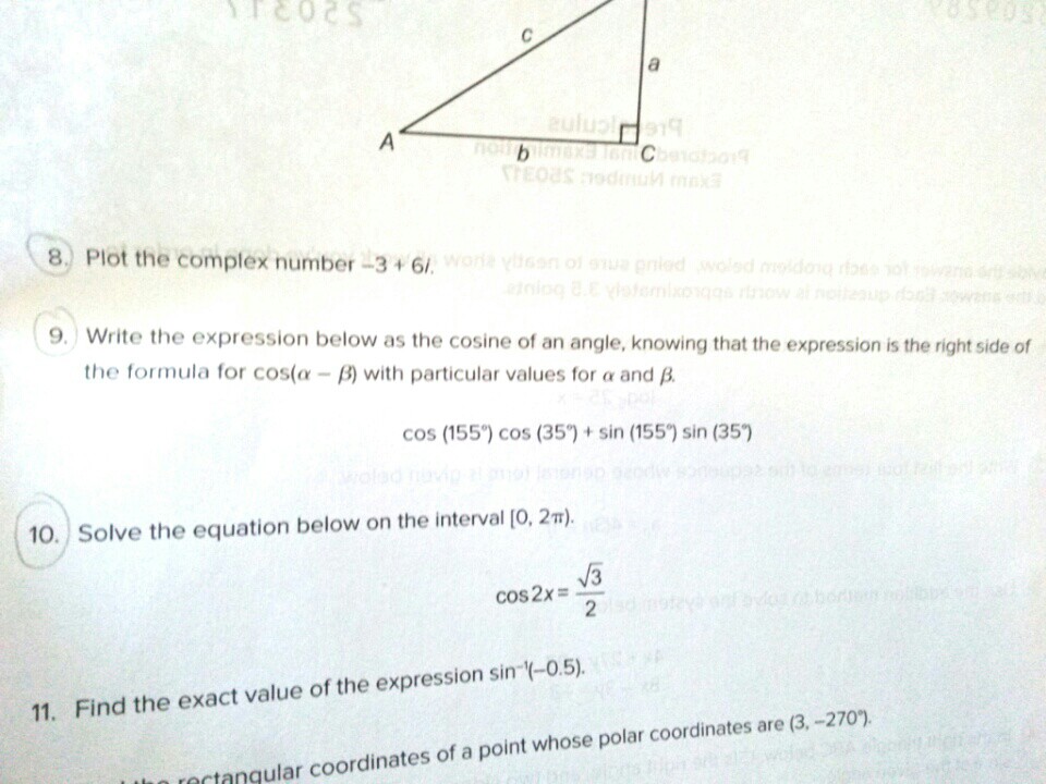 Solved Plot the complex number -3 + 6i. Write the | Chegg.com
