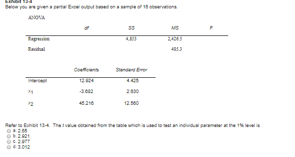 Solved Below you are given 3 partial Excel output based on 3 | Chegg.com