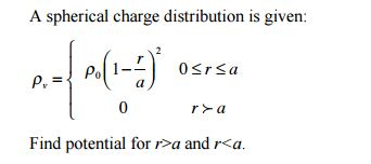 Solved A spherical charge distribution is given: rhov = | Chegg.com