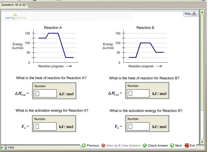 Solved Question 18 of 22 Map pling Reaction A Reaction B 150 | Chegg.com