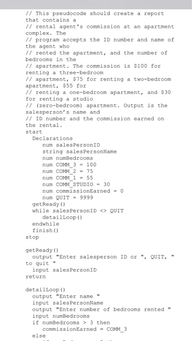 he following pseudocode needs to be recreated into a | Chegg.com