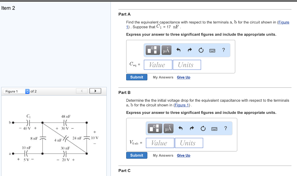 Solved Item 2 Part A Find the equivalent capacitance with | Chegg.com