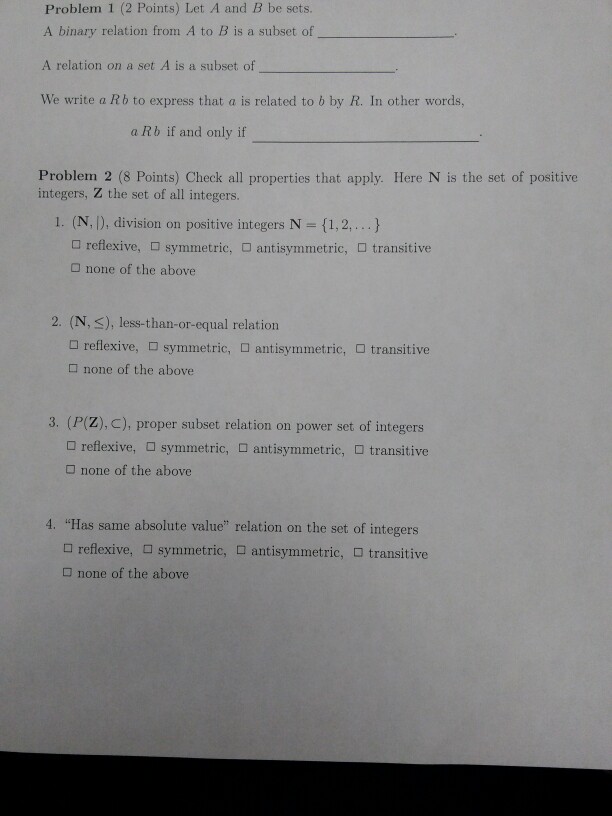 Solved Let A and B be sets. A binary relation from A to B is | Chegg.com