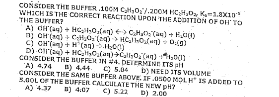 Solved CONSIDER THE BUFFER .10CM C2H3O2/ 200M HC2H3O2, Ka = | Chegg.com