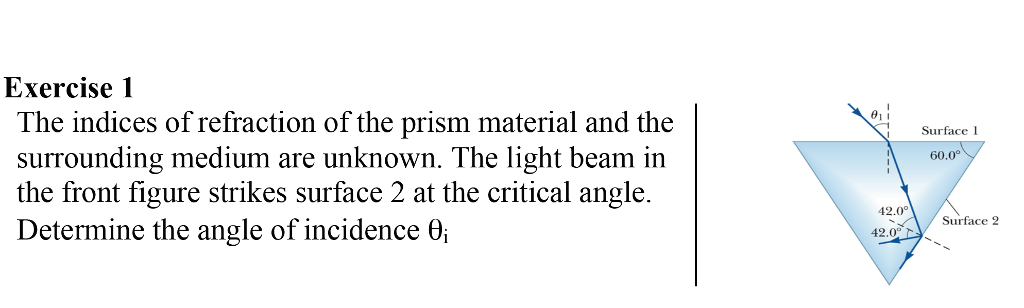 Solved Exercise 1 The indices of refraction of the prism | Chegg.com